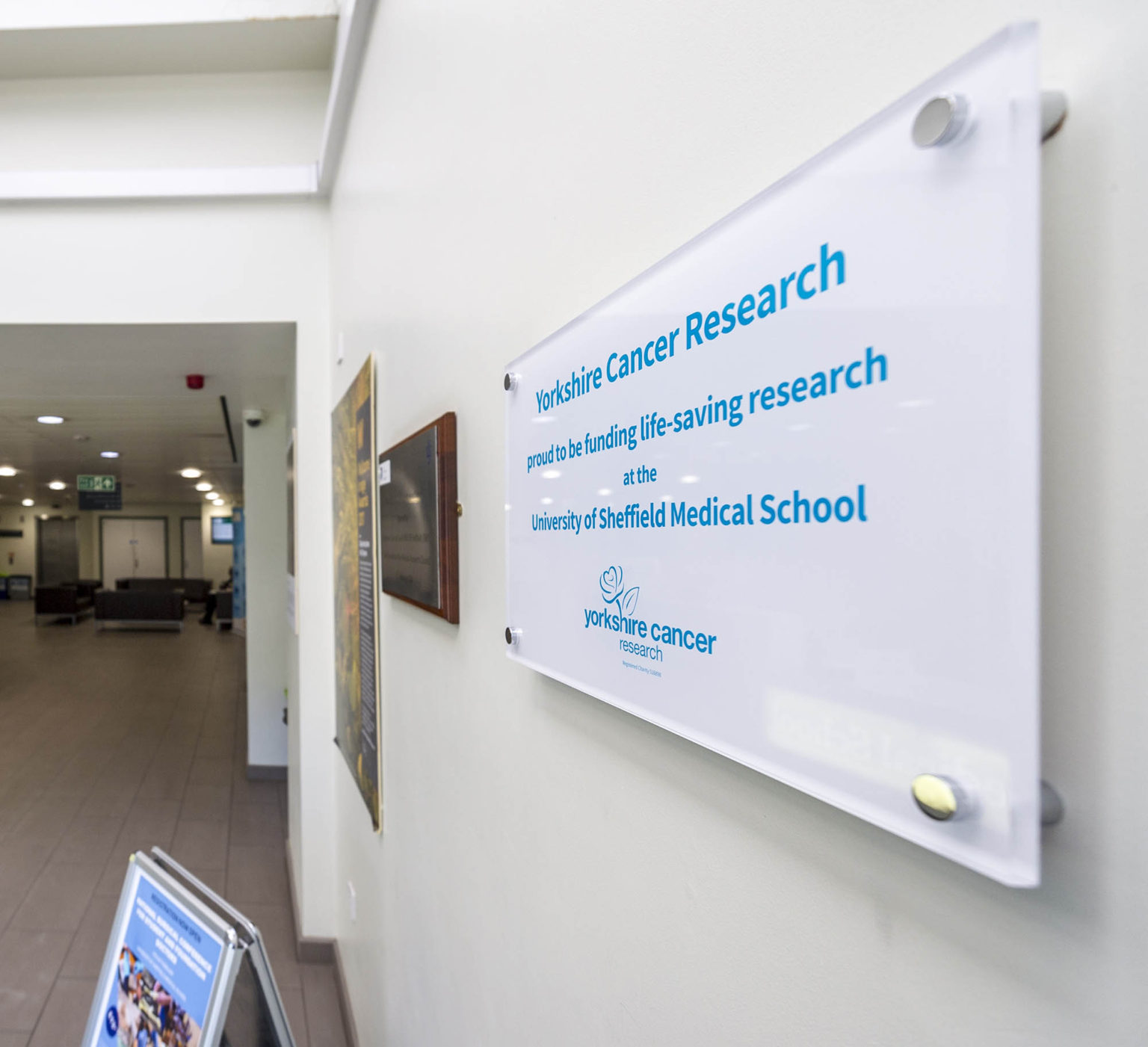 Yorkshire Cancer Research internal acrylic wall sign - De-Signs Harrogate